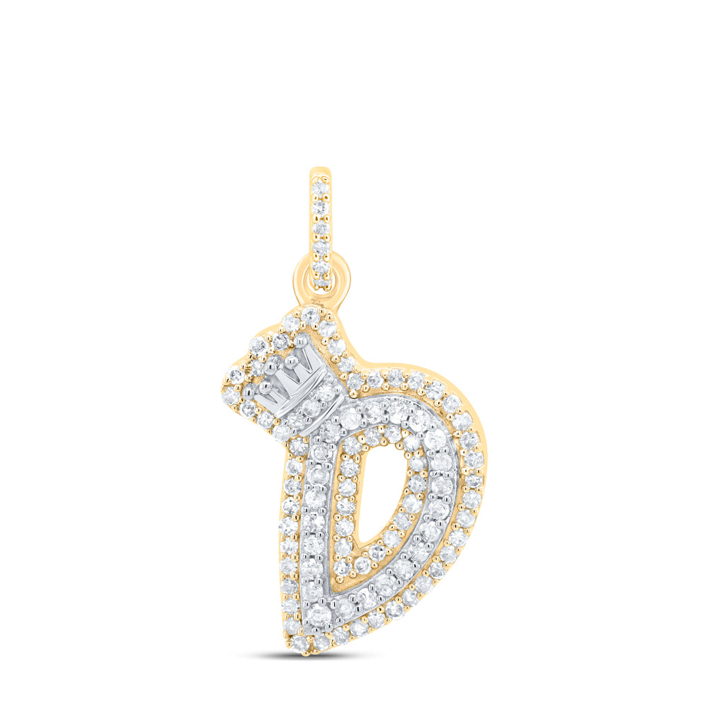10Kt Gold 1/3Ctw-Dia P1 Gift Initial D" Crown Pendant"