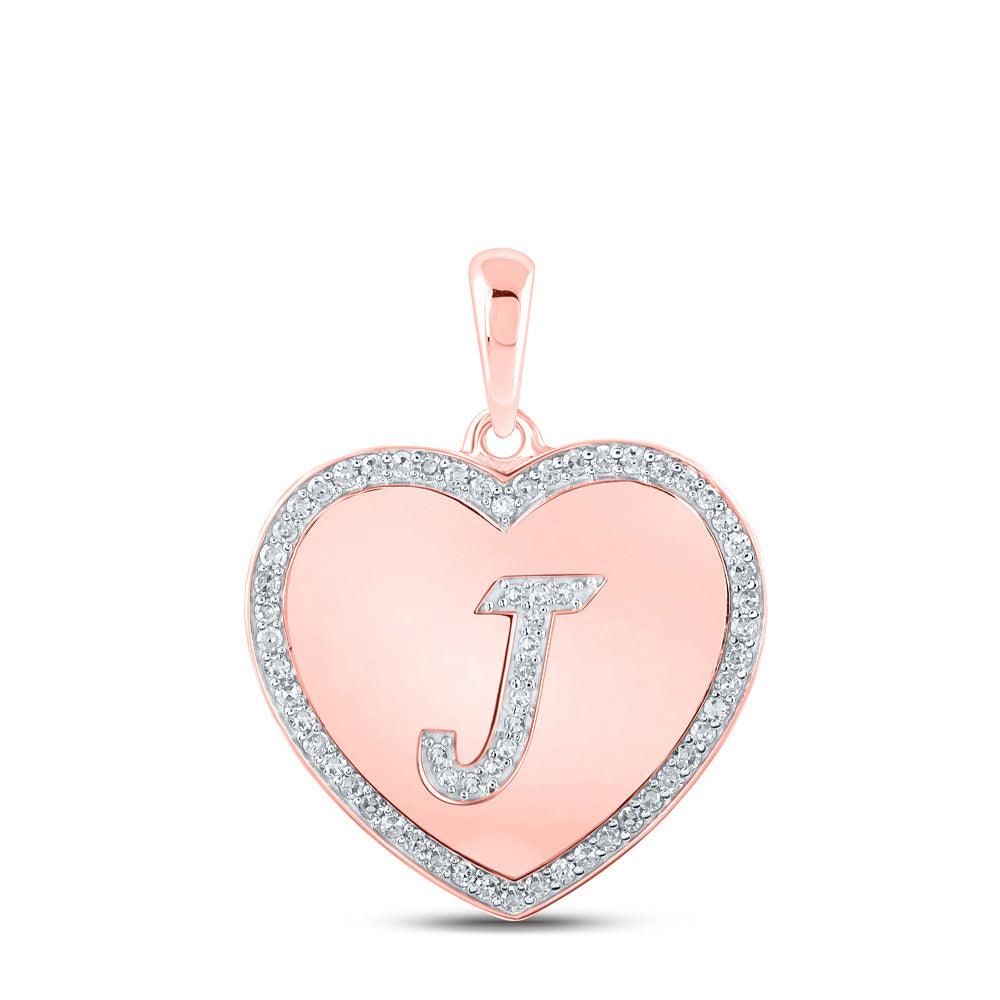 Gold Heart J Letter Pendant 1 4 Cttw Round Natural Diamond Womens 2.38 grams 10kt Rose Gold