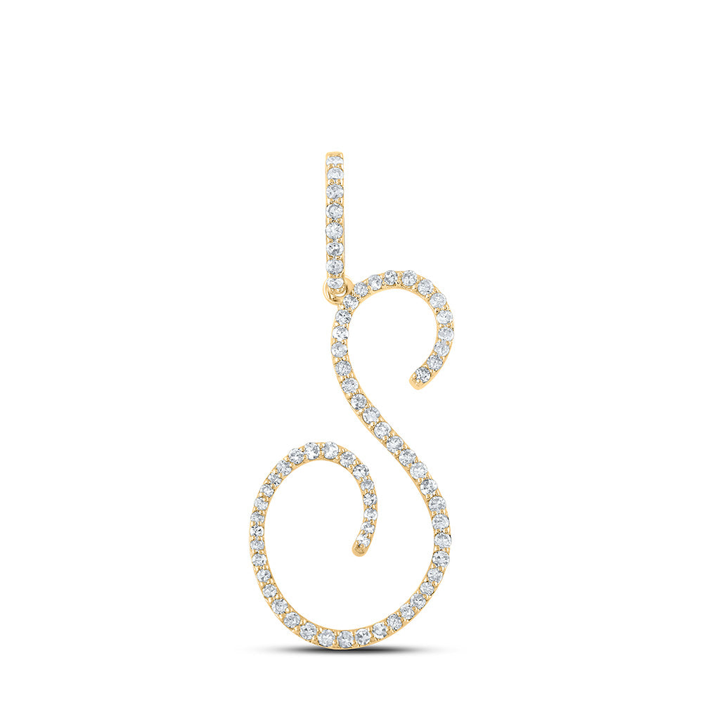 Gold S Initial Letter Pendant 3/8 Cttw Round Natural Diamond Womens (1