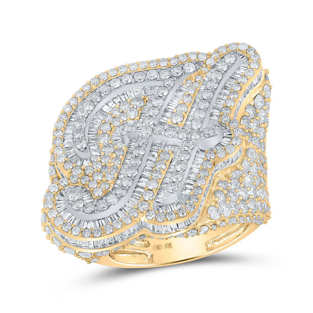 Gold H Initial Letter Ring 9 Cttw Baguette Natural Diamond Mens (17.18