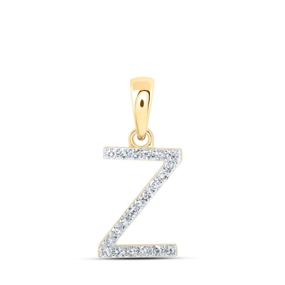 Gold Z Initial Letter Pendant 1/10 Cttw Round Natural Diamond Womens
